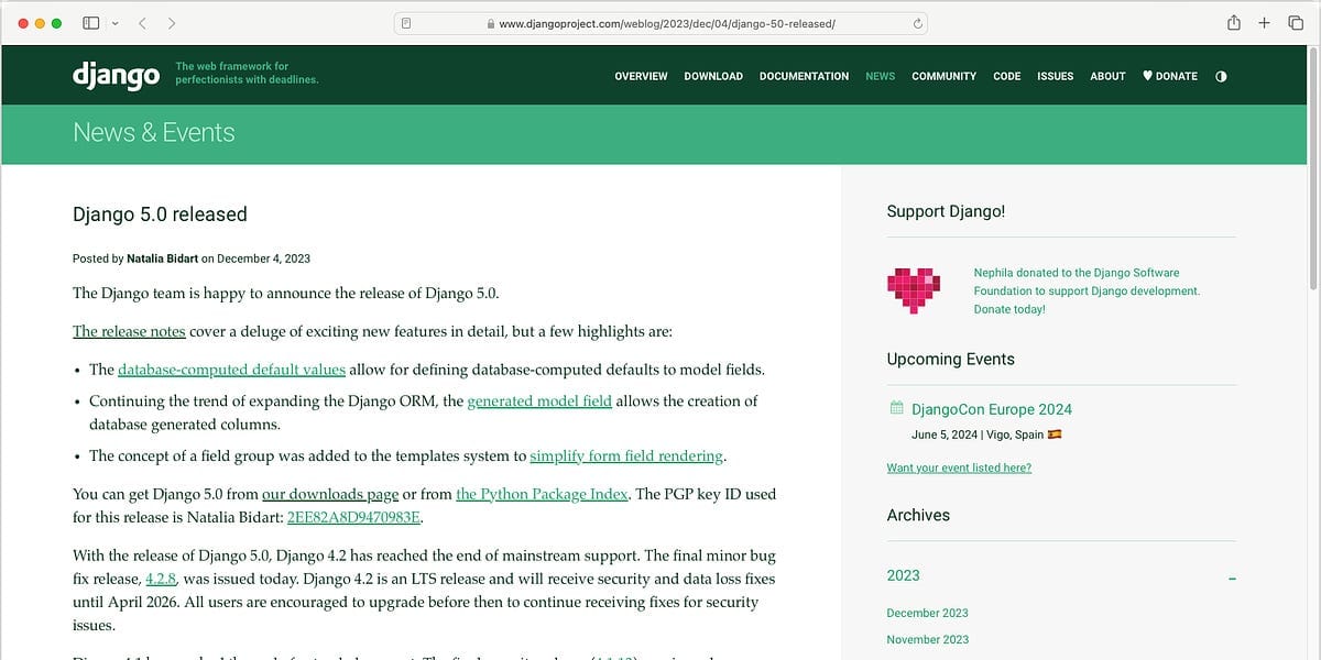 Django 5.0 is out! - by Eric Matthes - Mostly Python