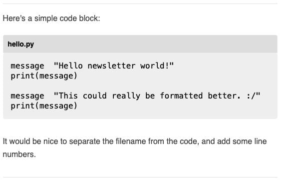 Improving code blocks in Substack newsletters